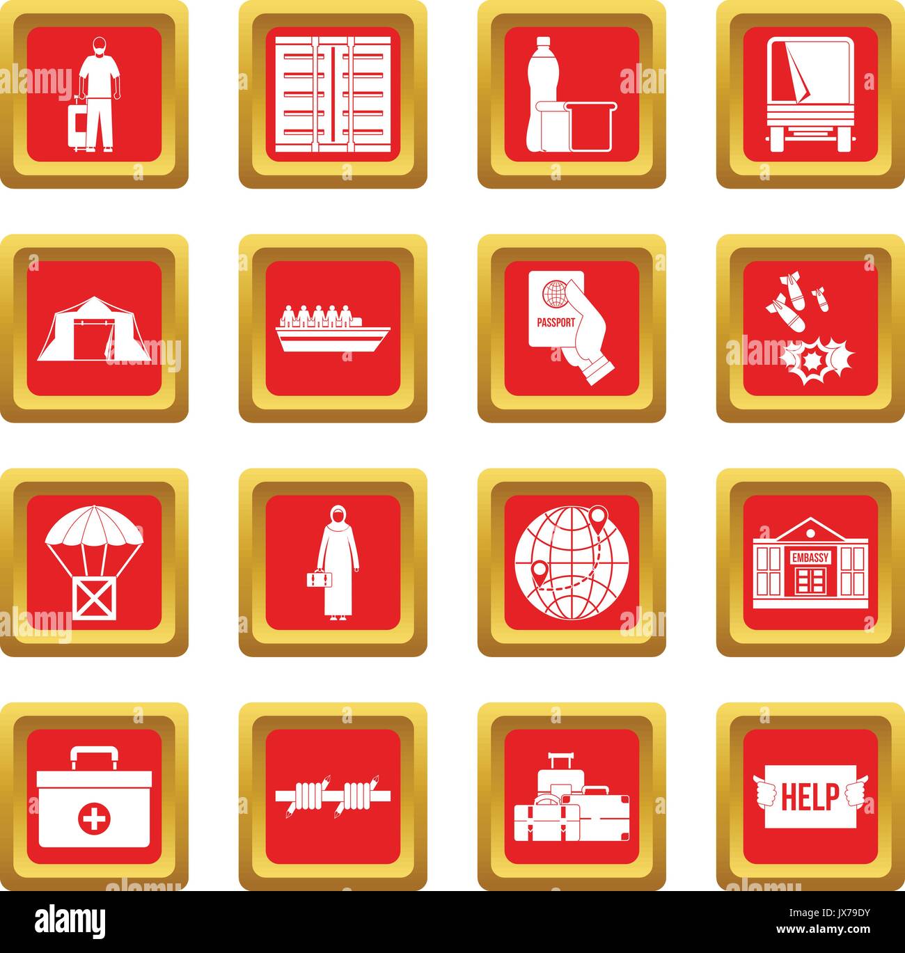 Refugees problem icons set red Stock Vector Image & Art - Alamy