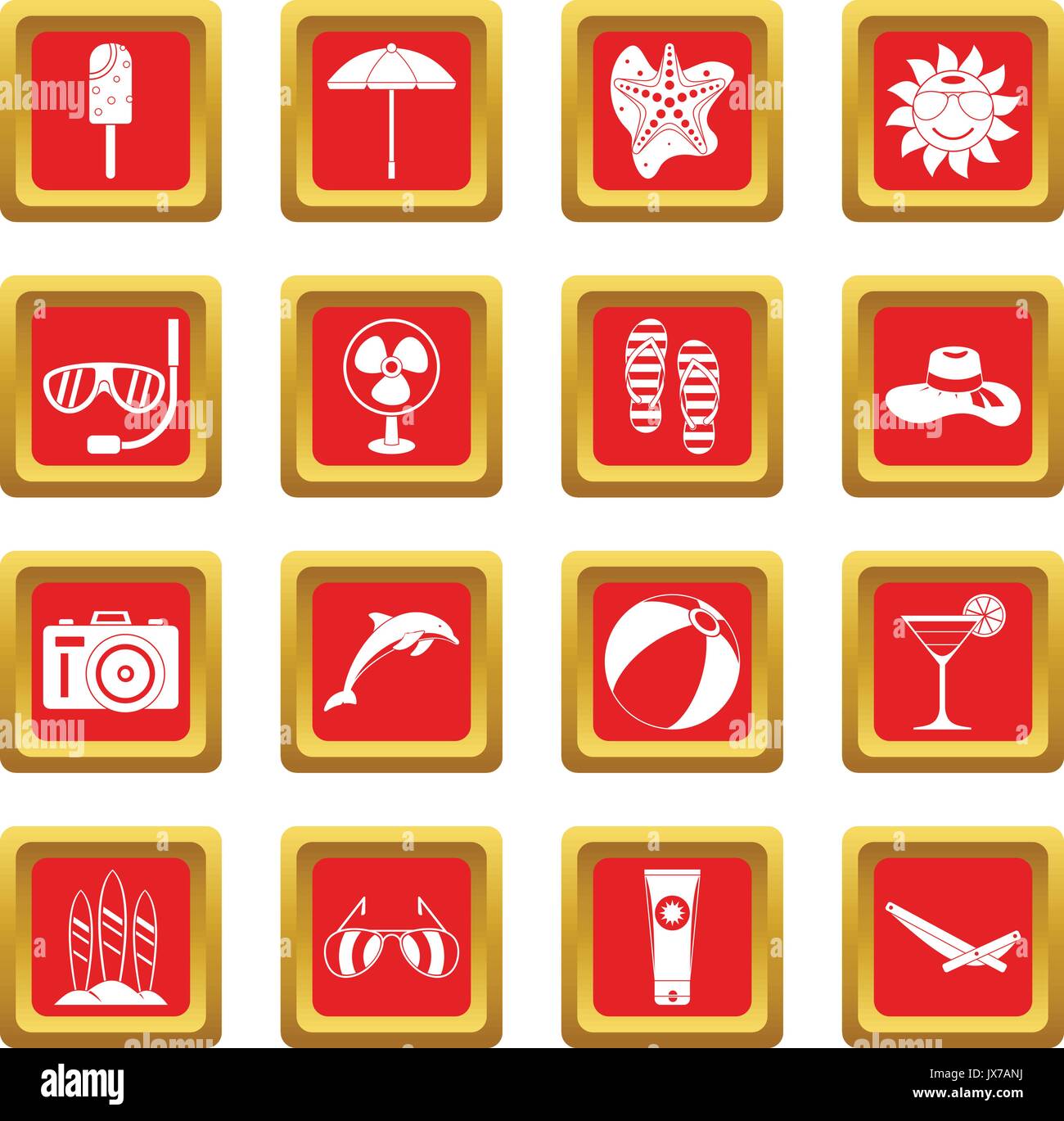 Summer rest icons set red Stock Vector Image & Art - Alamy