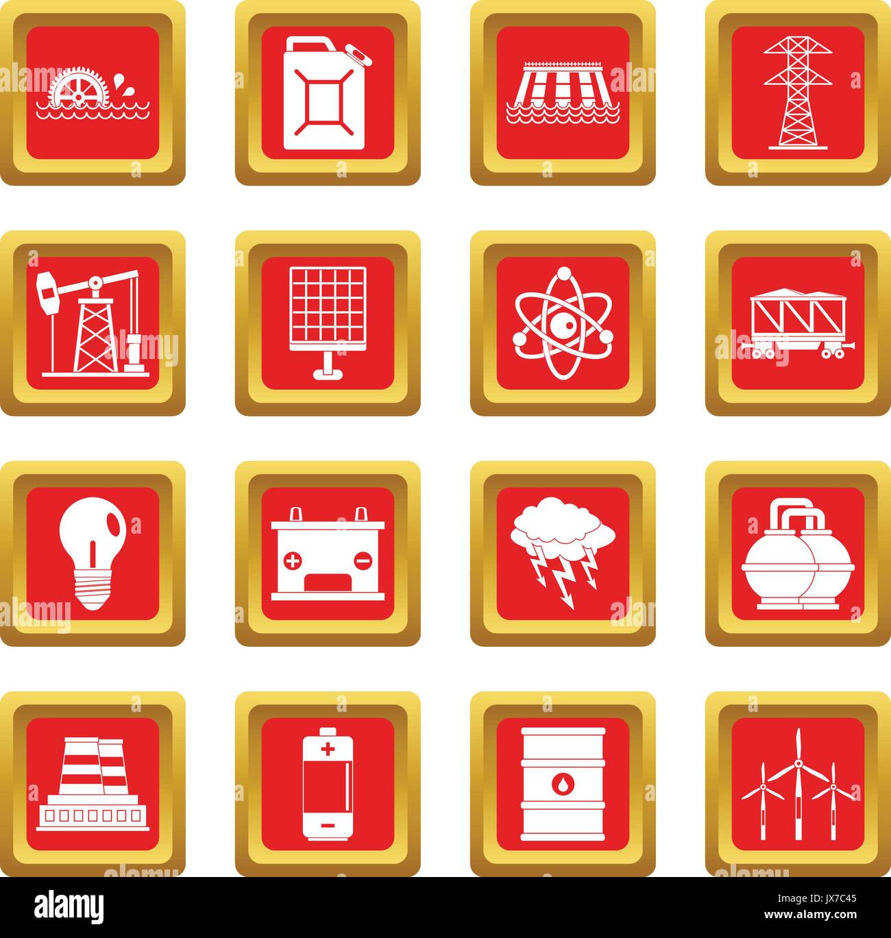 Energy sources items icons set red Stock Vector Image & Art - Alamy