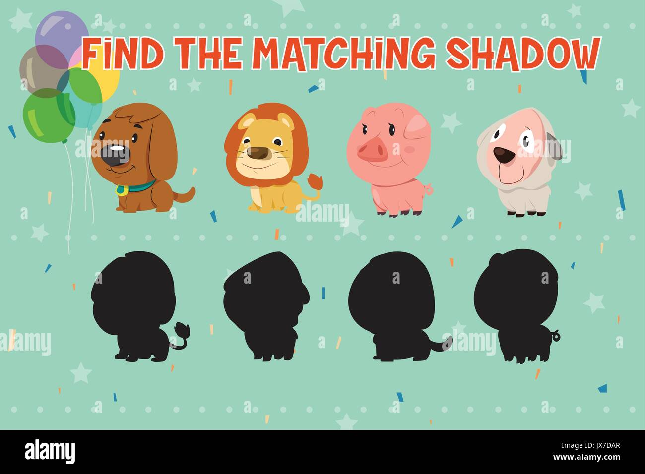 A vector illustration of Animals Shadow Matching Game for Kids Stock ...