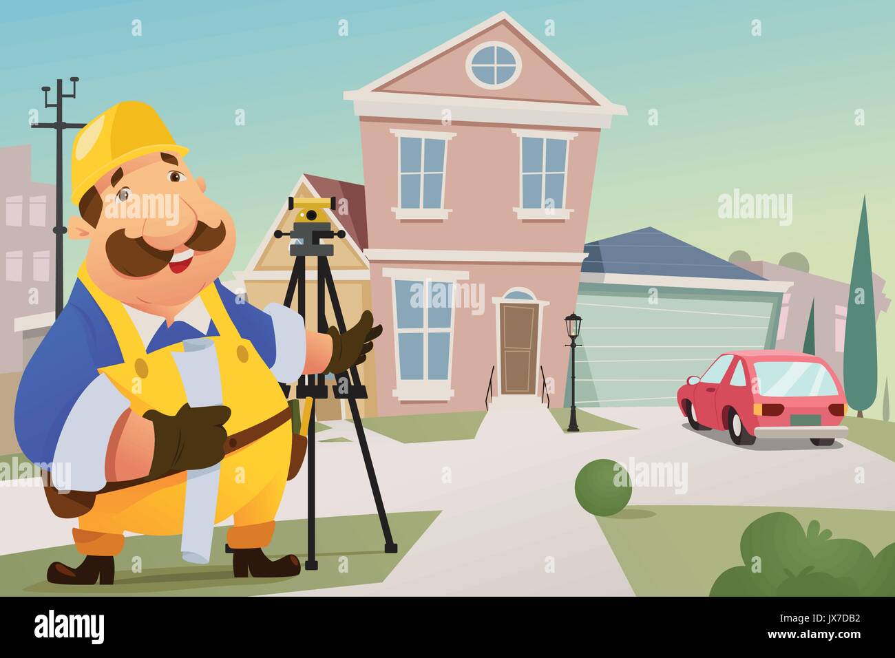 A vector illustration of Contractor Standing in Front of a House Stock ...