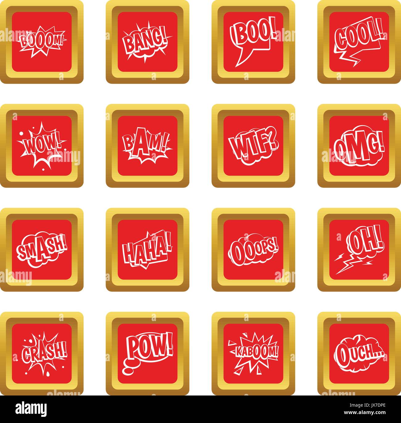 Comic colored sound icons set red Stock Vector Image & Art - Alamy