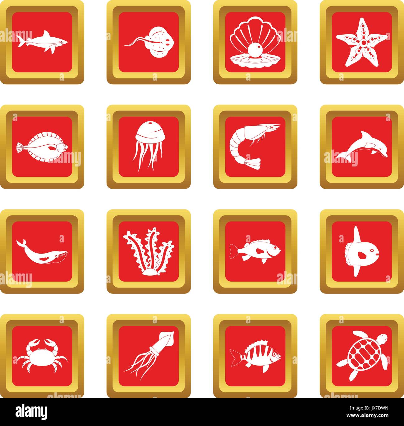 Sea animals icons set red Stock Vector Image & Art - Alamy