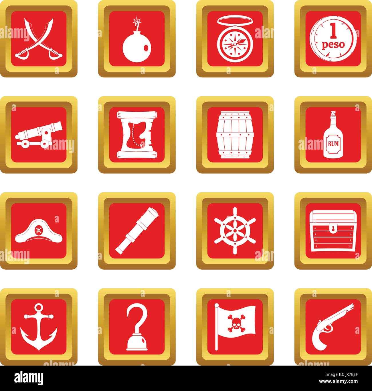 Pirate icons set red Stock Vector Image & Art - Alamy