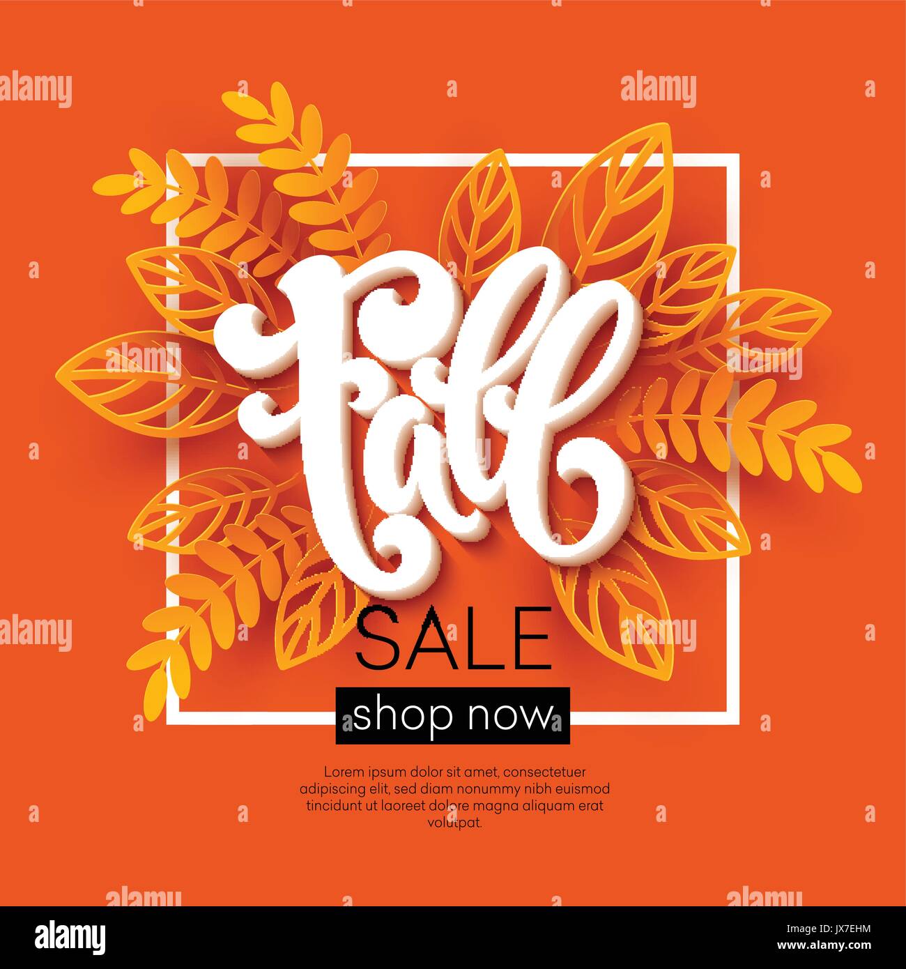 Fall sale background design with colorful paper cut autumn leaves ...