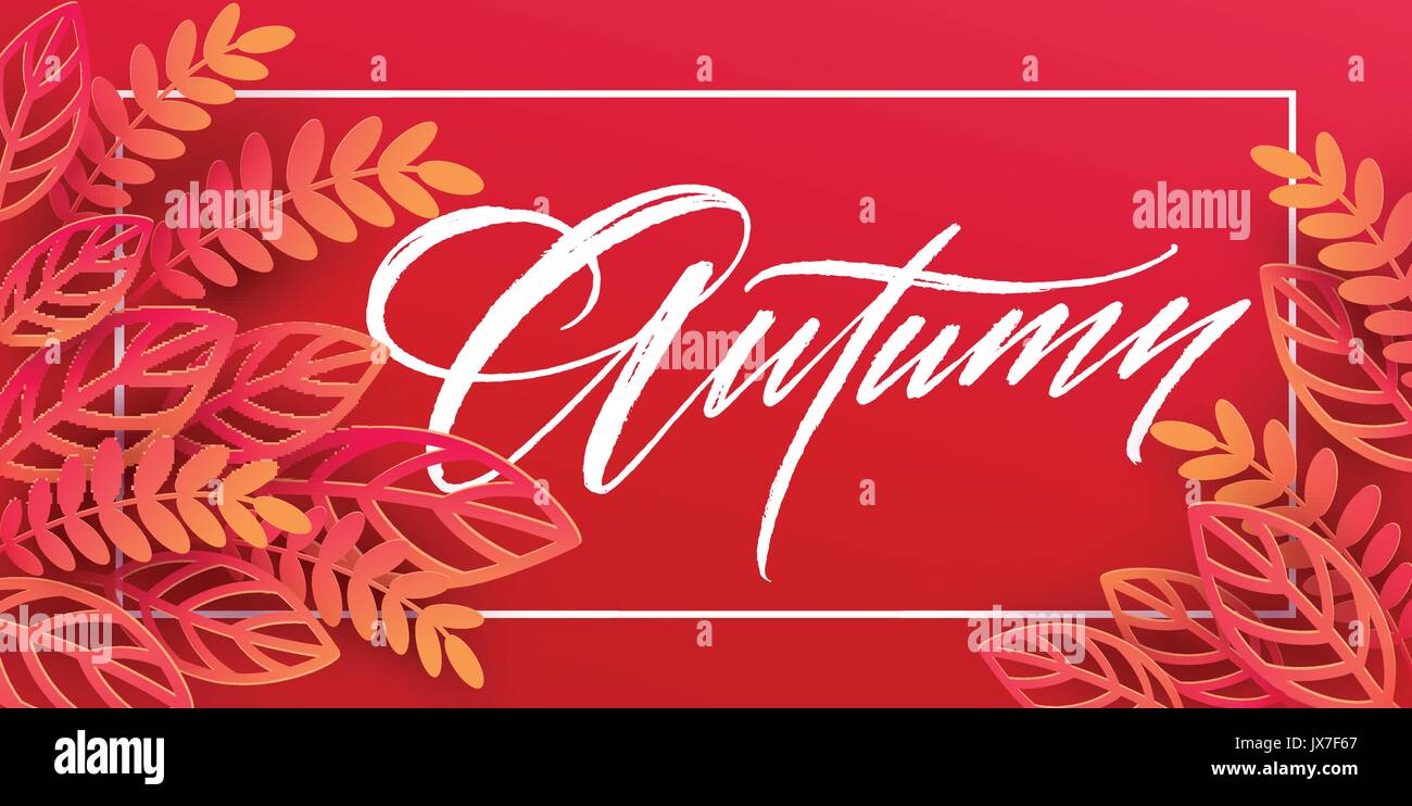 Fall sale background design with colorful paper cut autumn leaves ...