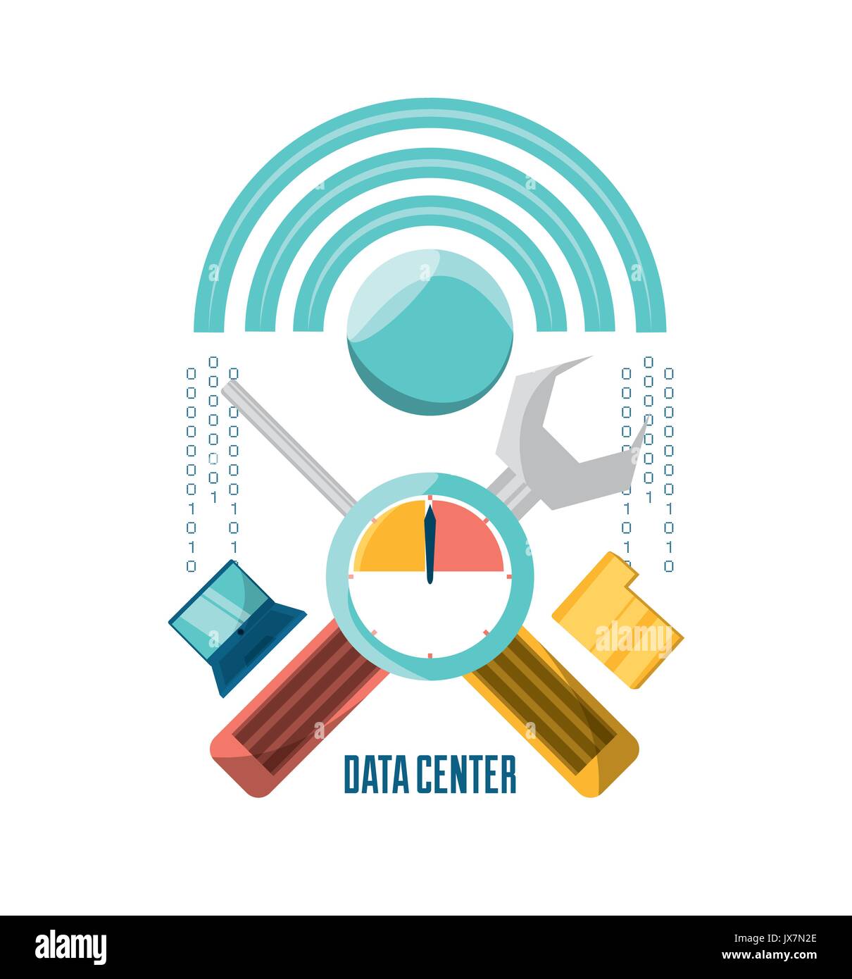 data center connection tools with computer and files Stock Vector Image ...