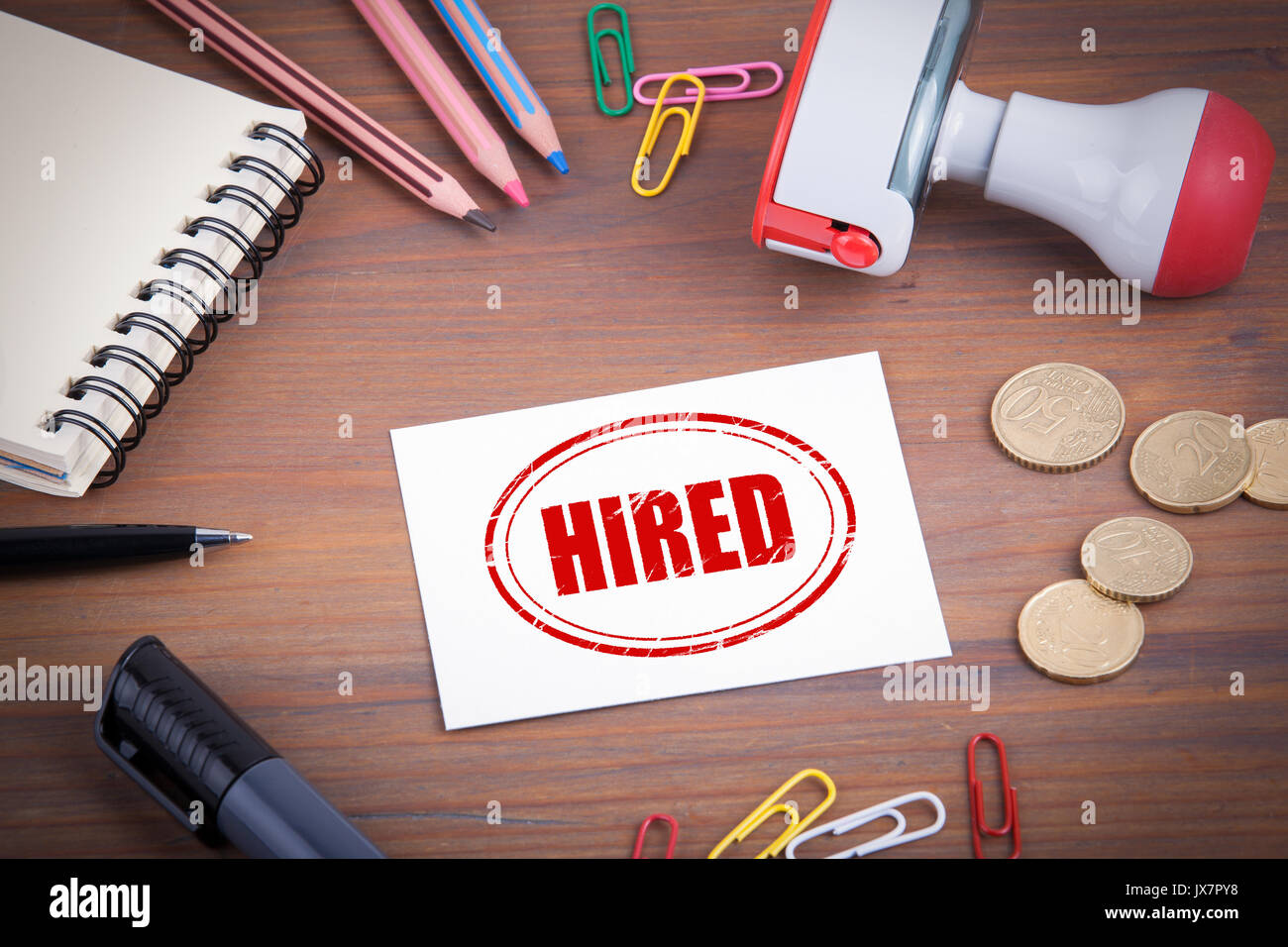 Hired stamp wooden office hi-res stock photography and images - Alamy