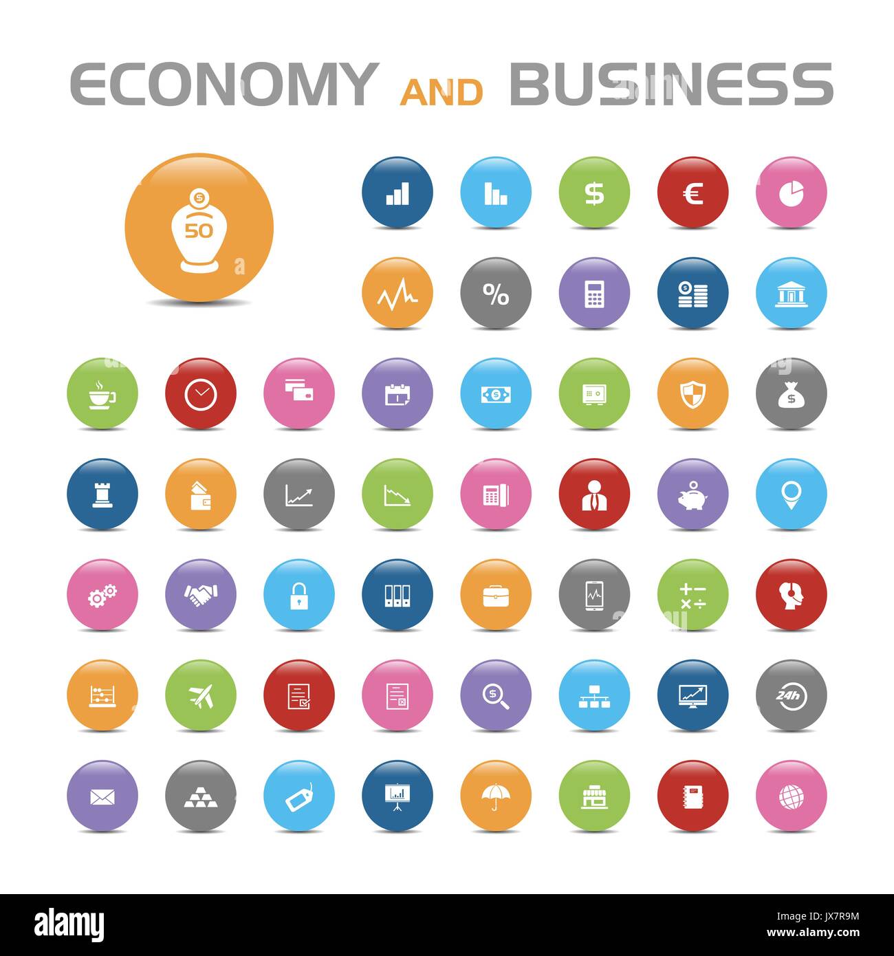 50 Economy and business bubble icons on white background Stock Vector ...