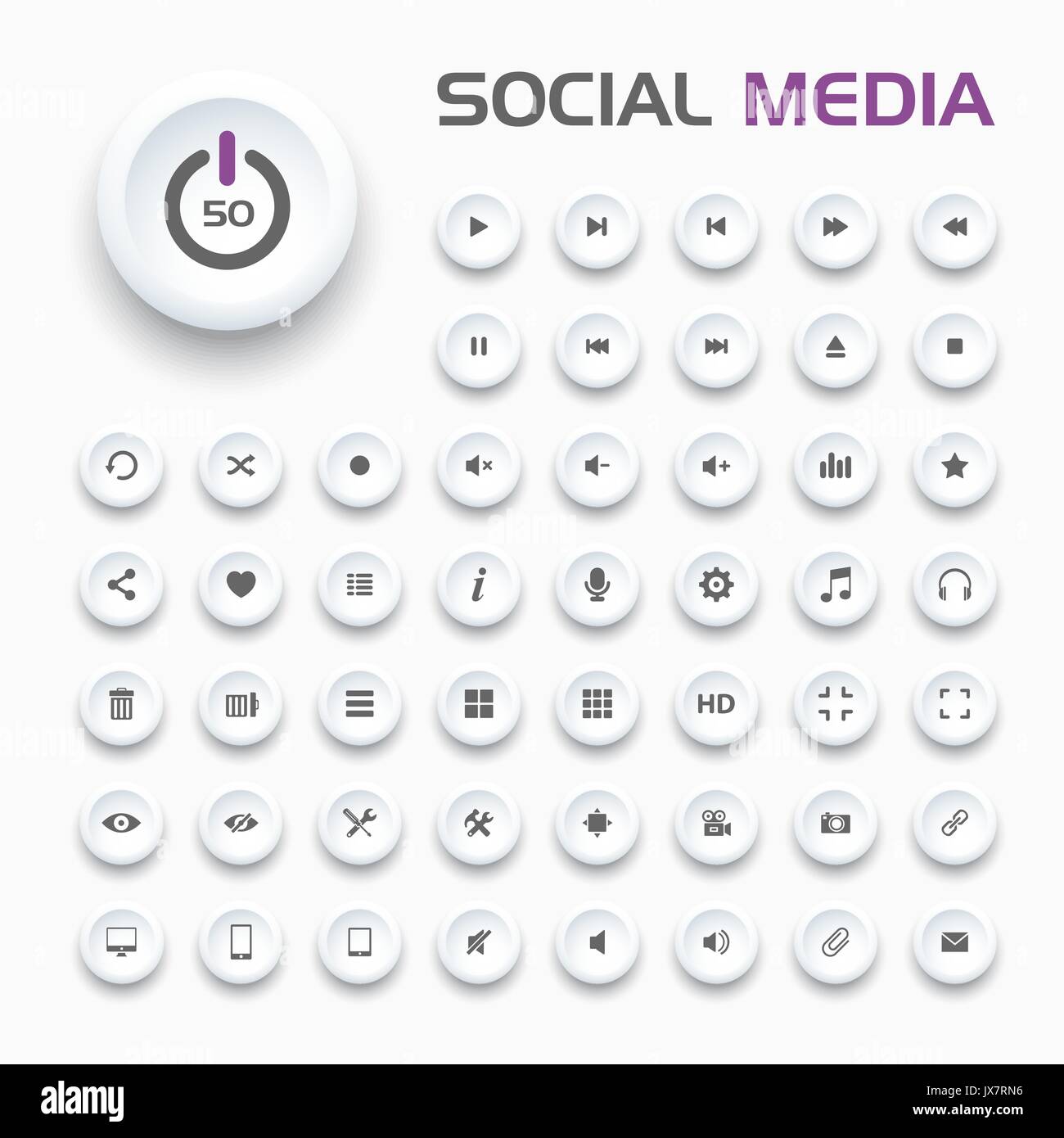 50 social media icons on buttons and white background Stock Vector ...