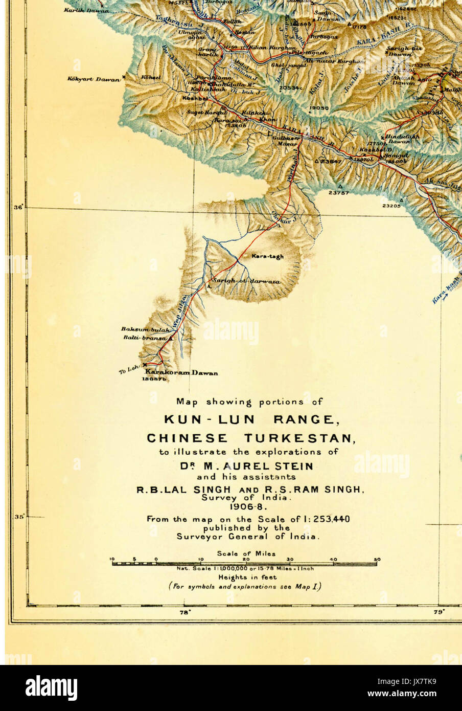 Yangi hindutash aurel stein map 1911 Stock Photo - Alamy