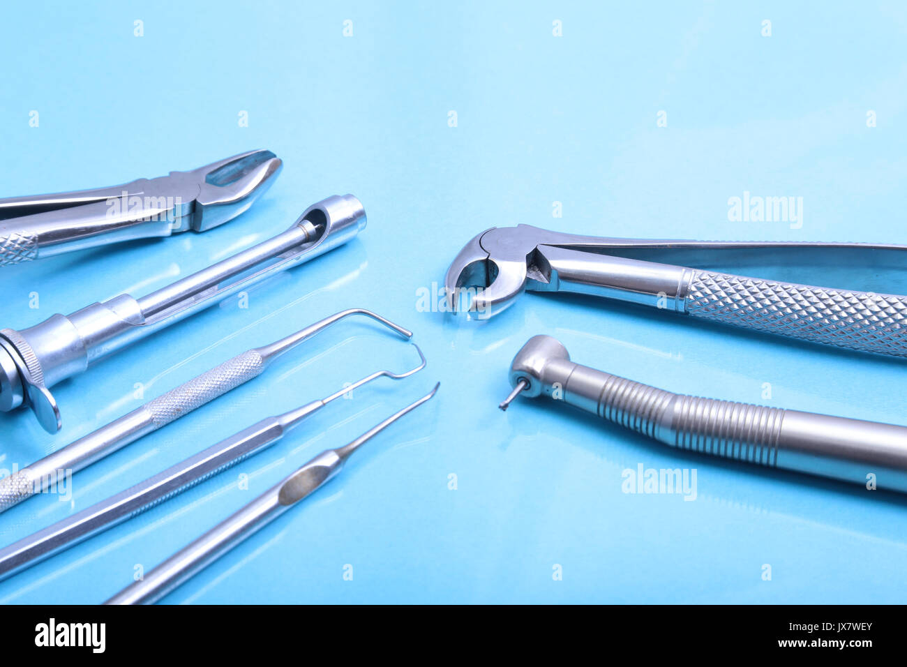Set of metal medical equipment tools for teeth dental care Stock Photo ...