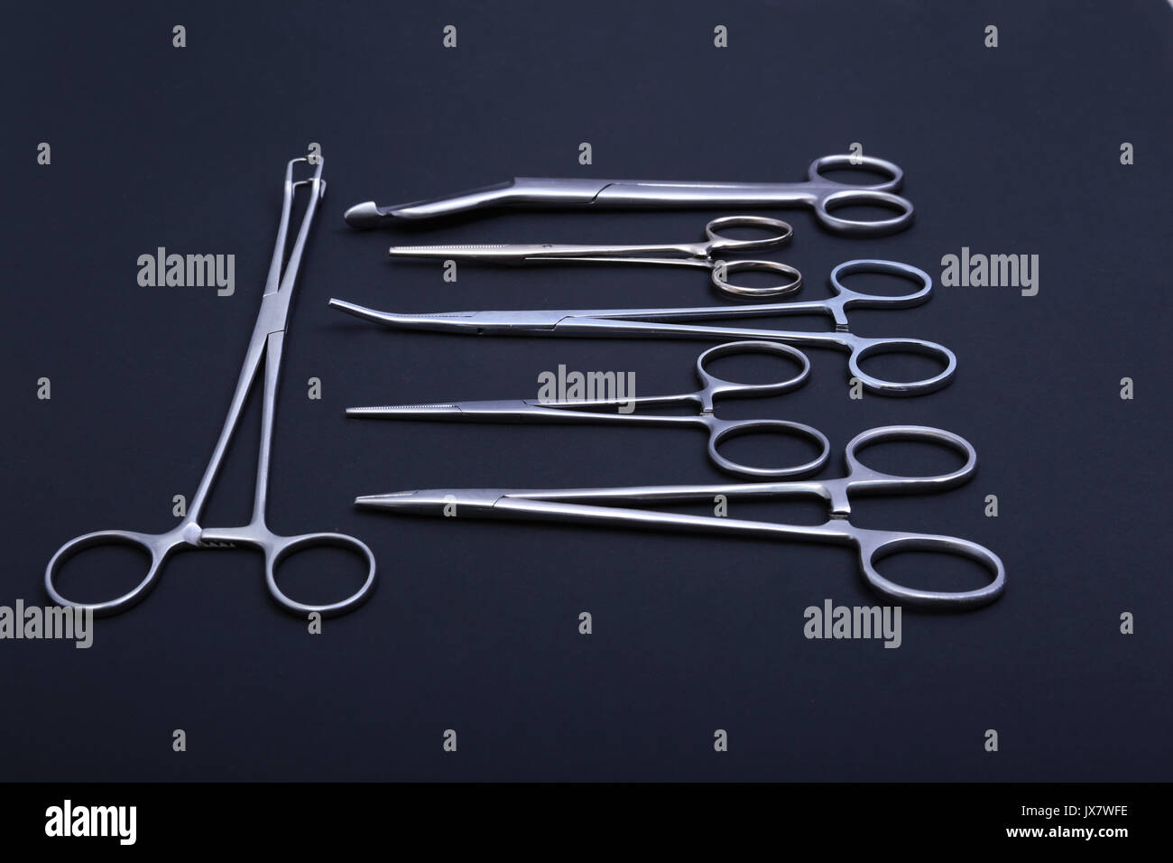 Surgical instruments and tools on table for a surgery Stock Photo - Alamy