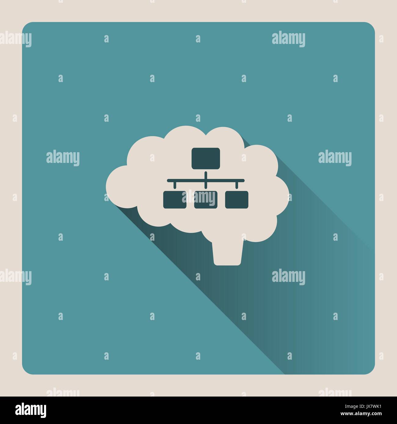 Brain organizing illustration on blue square background with shade ...