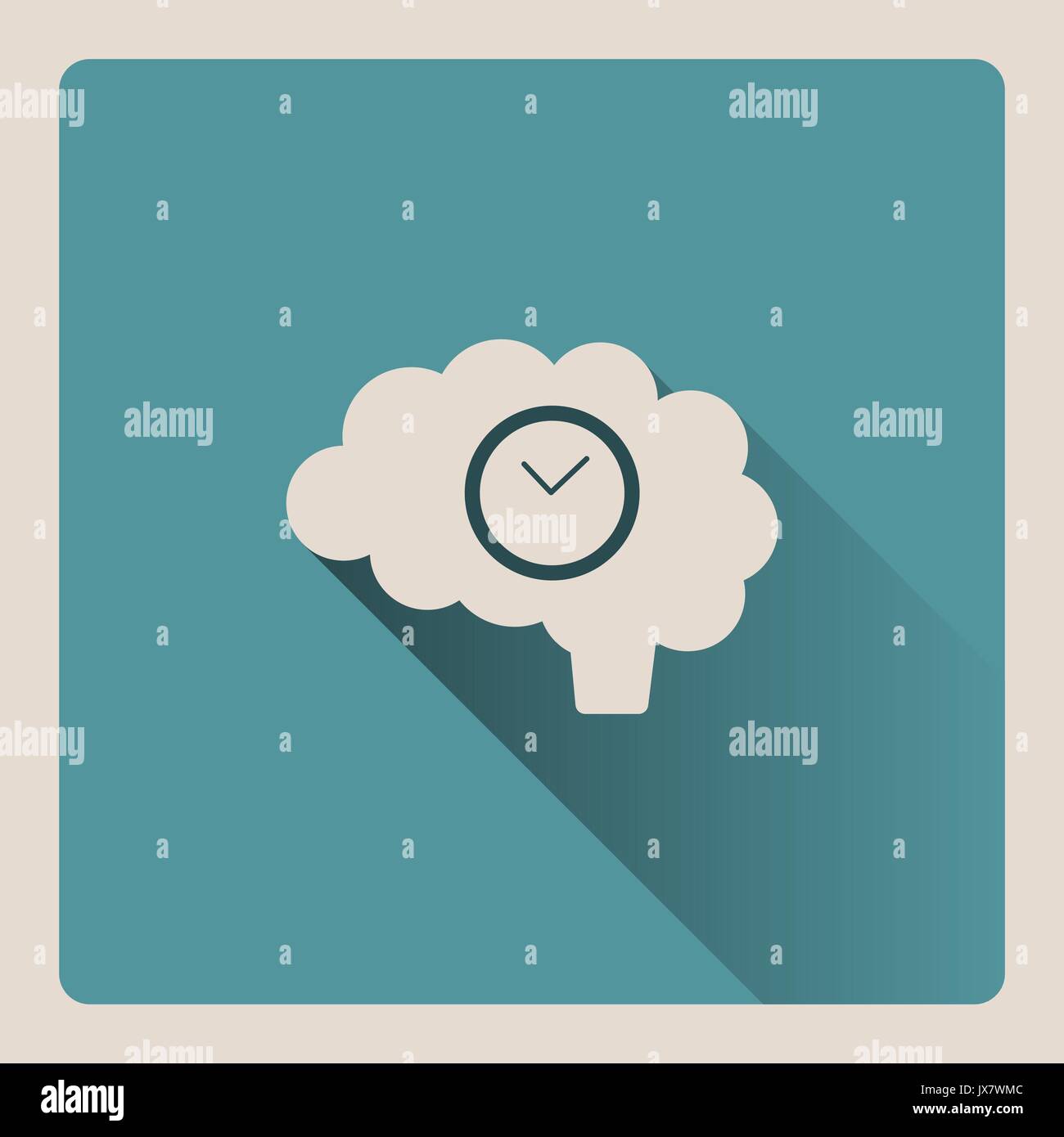 Brain thinking about time illustration on blue square background with ...