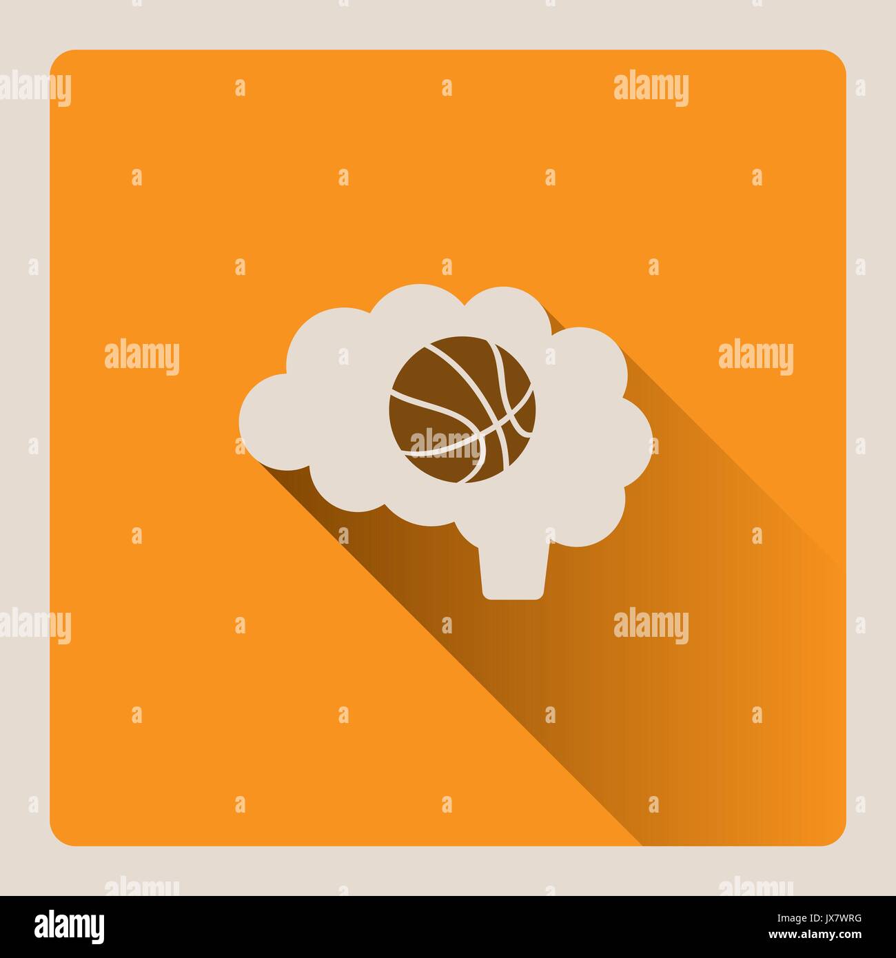 Brain thinking in basketball illustration on yellow square background ...