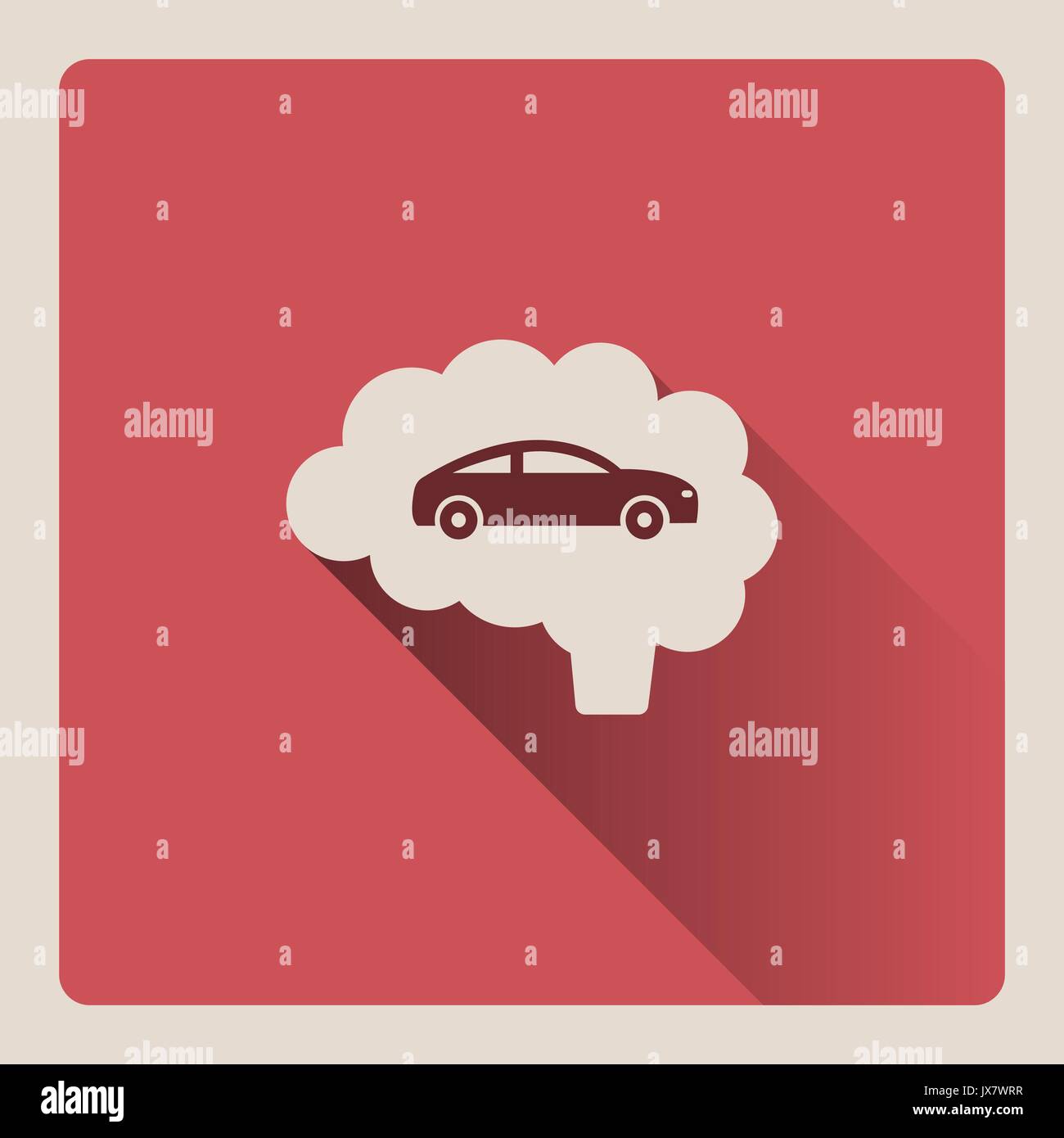 Brain thinking in car illustration on red square background with shade ...