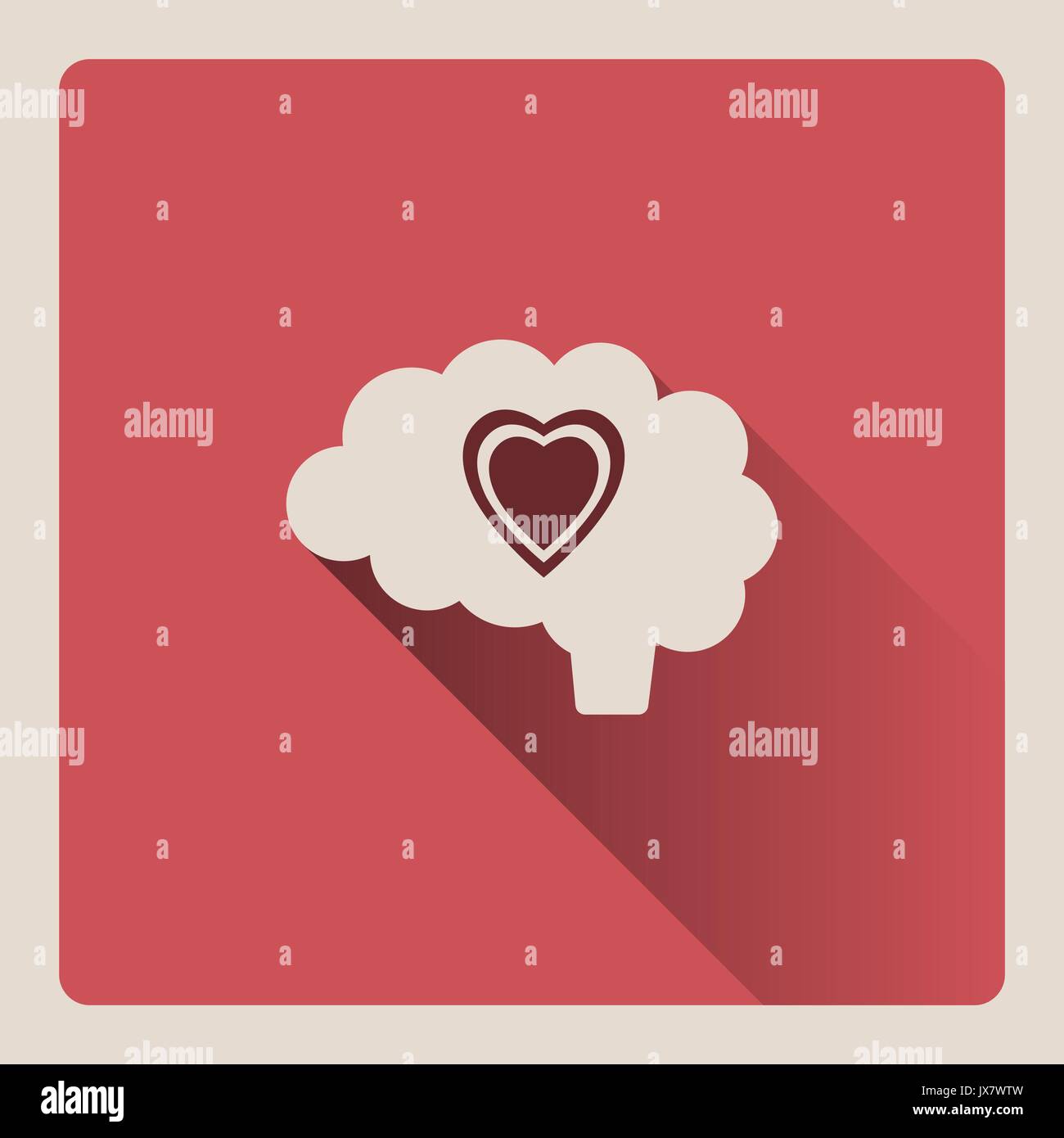 Brain thinking in love illustration on red square background with shade ...
