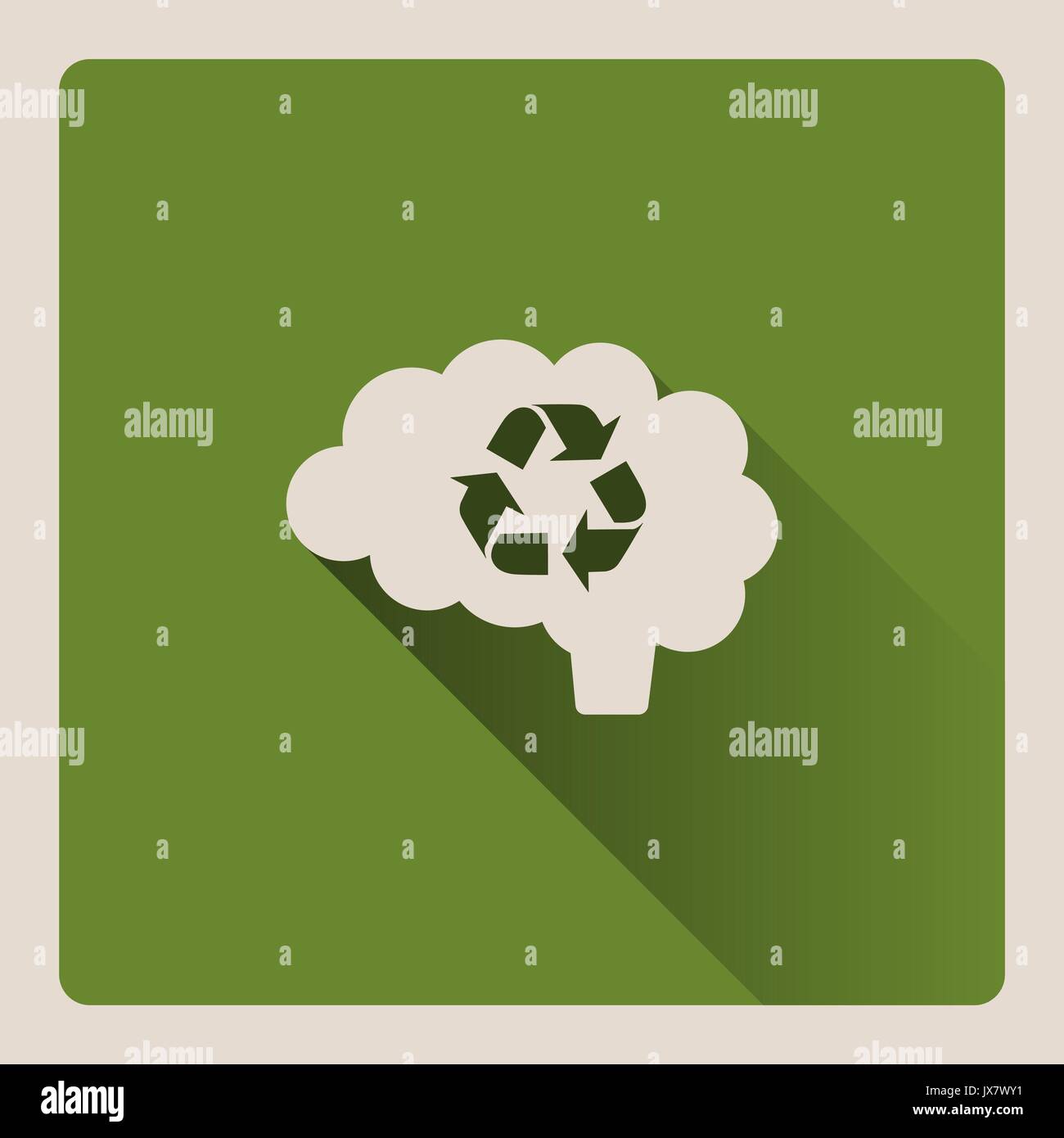Brain thinking in recycled illustration on green square background with ...