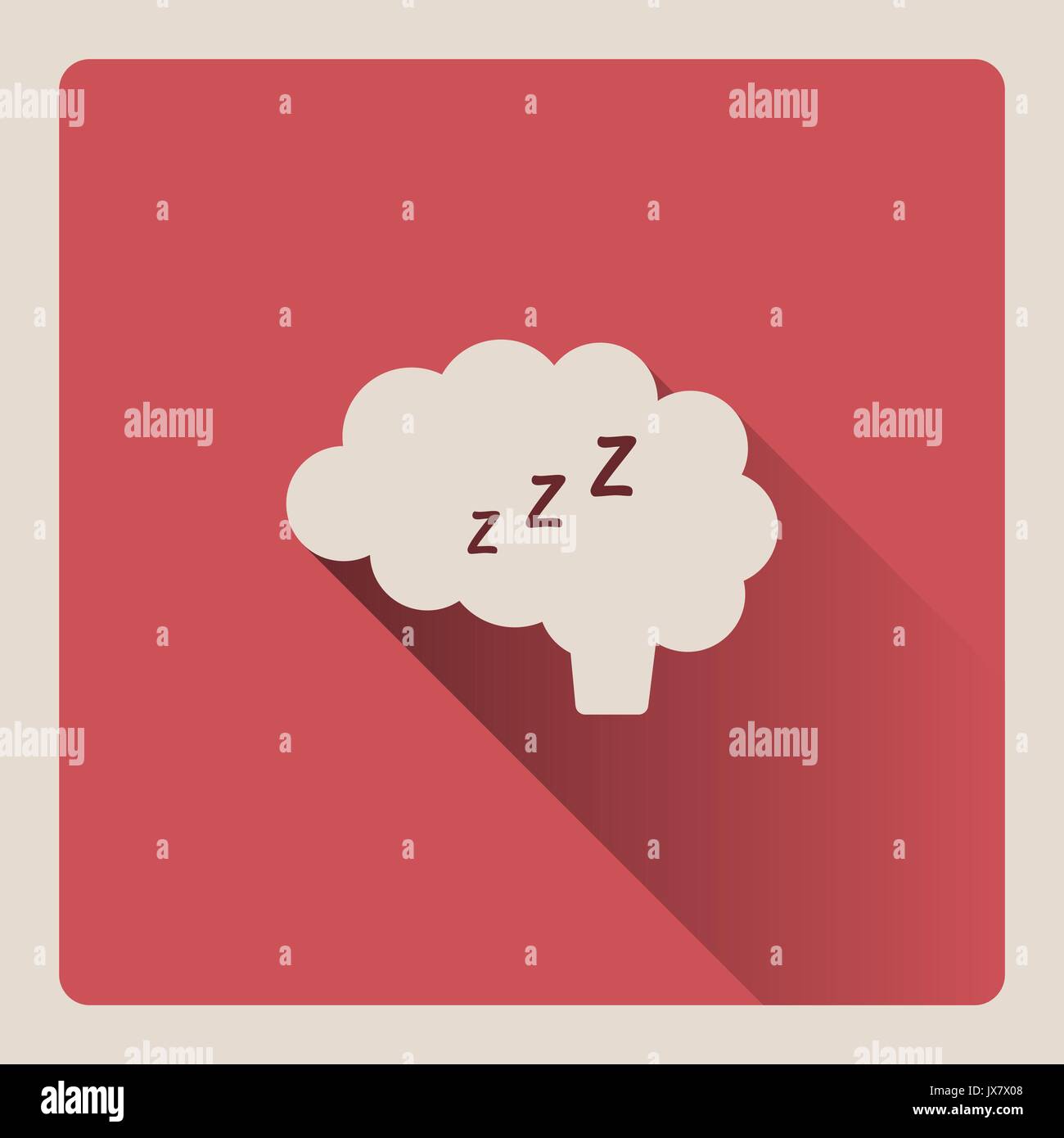 Brain thinking in sleep illustration on red square background with ...