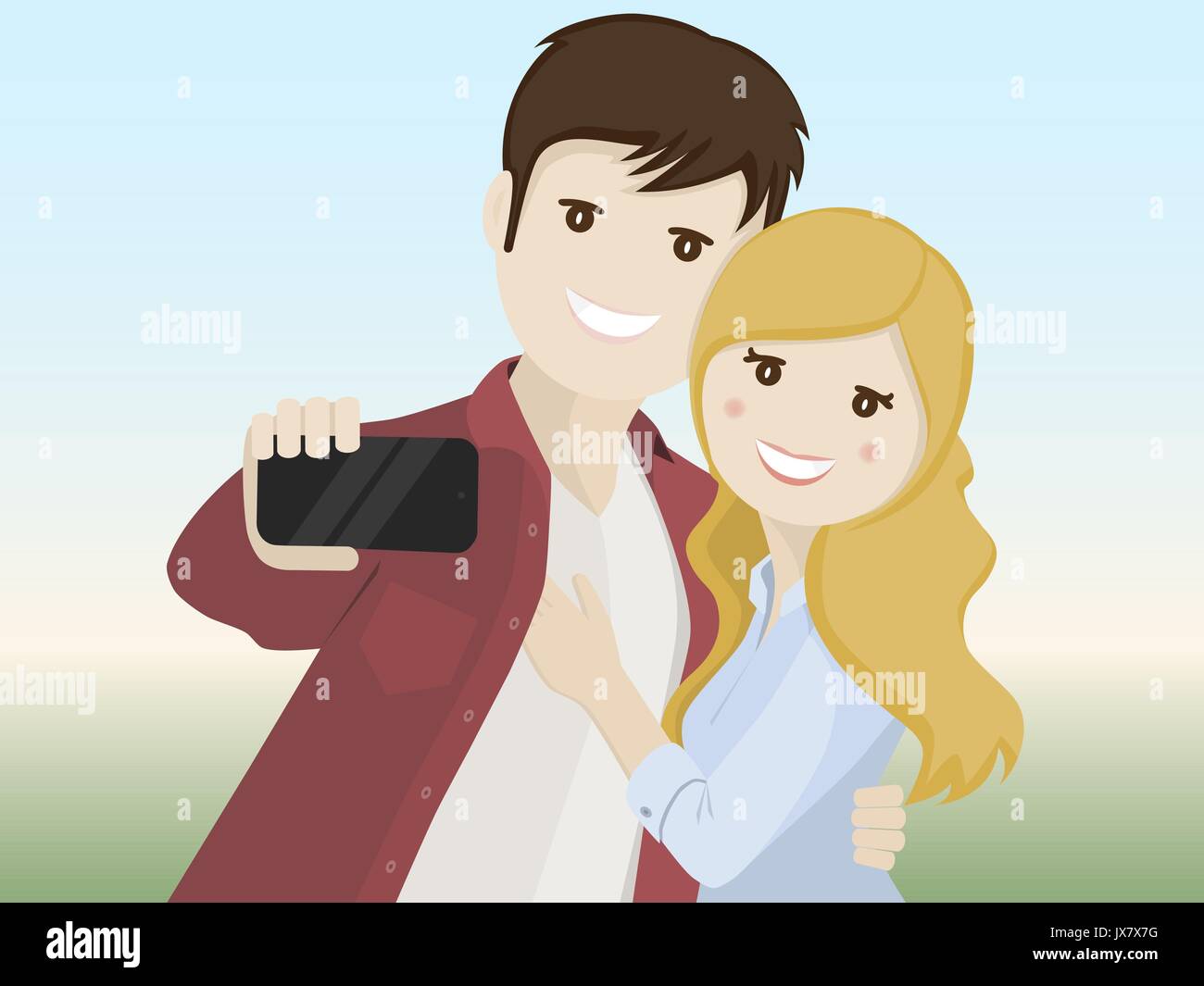 Young Couple Making A Selfie Stock Vector Images Alamy