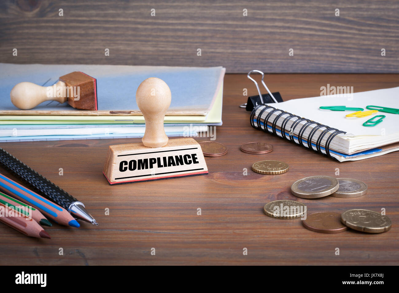 Compliance. Rubber Stamp on desk in the Office Stock Photo - Alamy