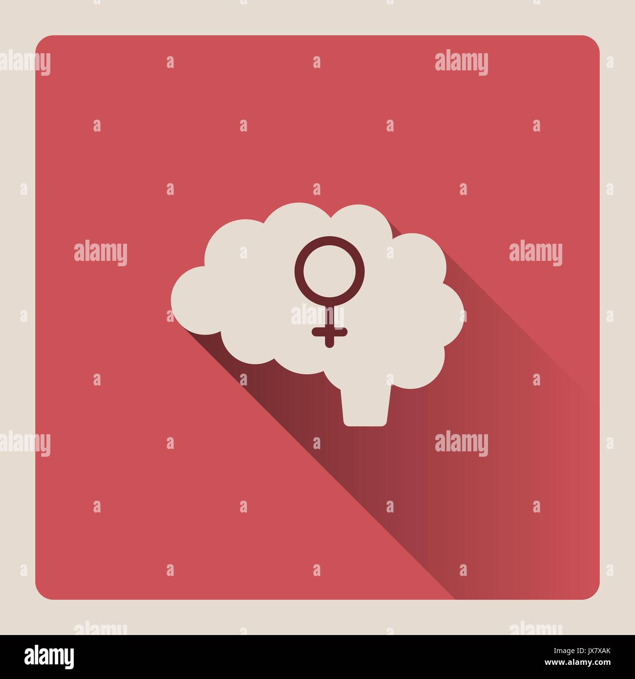 Female brain illustration on red square background with shade Stock ...