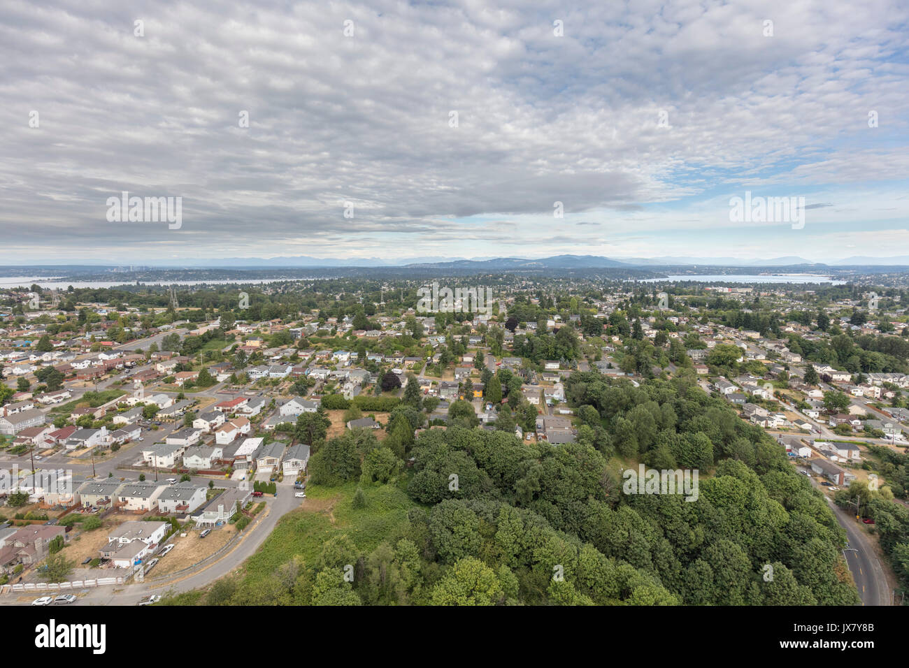 aerial view of South Seattle and Beacon Hill districts, towards Mercer ...