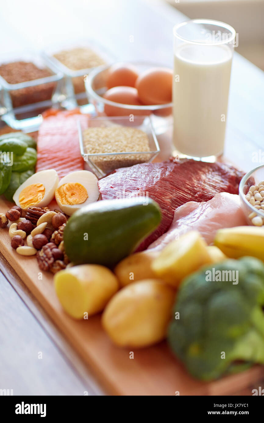 natural rich in protein food on table Stock Photo - Alamy