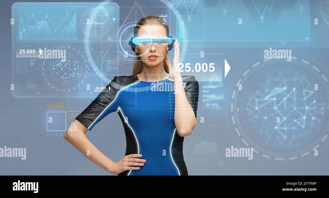 woman in virtual reality 3d glasses with charts Stock Photo - Alamy