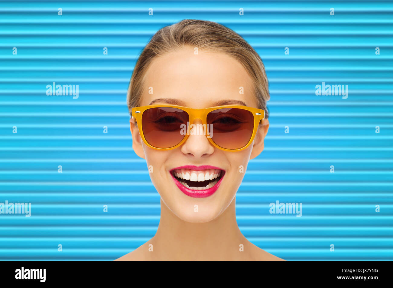 happy teenage girl or woman face in shades Stock Photo - Alamy