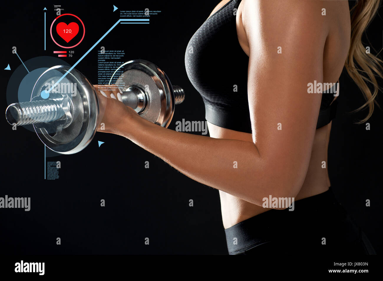close up of woman with dumbbell and pulse Stock Photo - Alamy