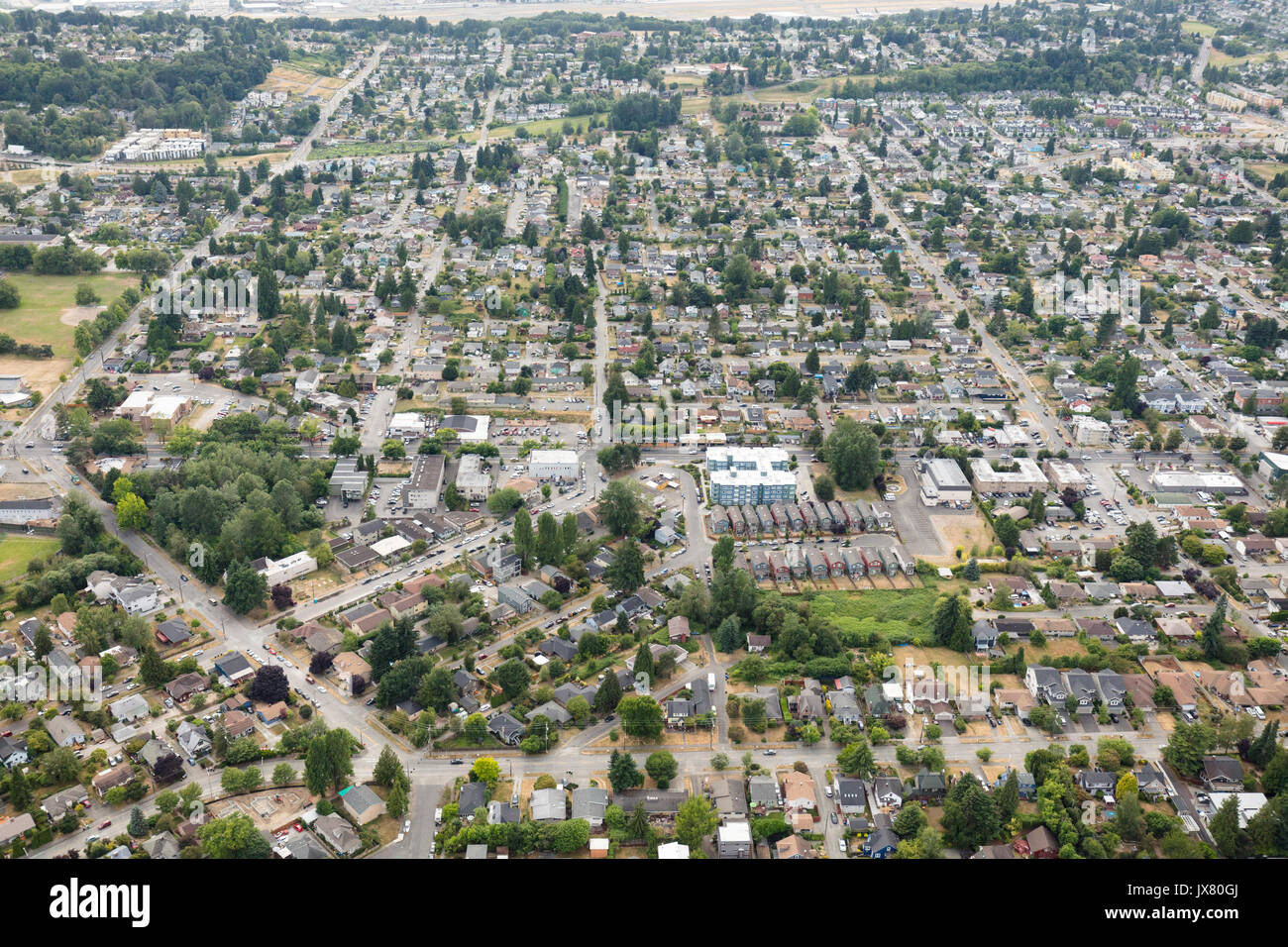 aerial view of Dunlap, Rainier Valley towards Boeing Field, Seattle ...