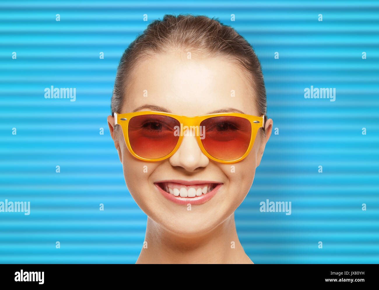 happy teenage girl or woman face in shades Stock Photo - Alamy
