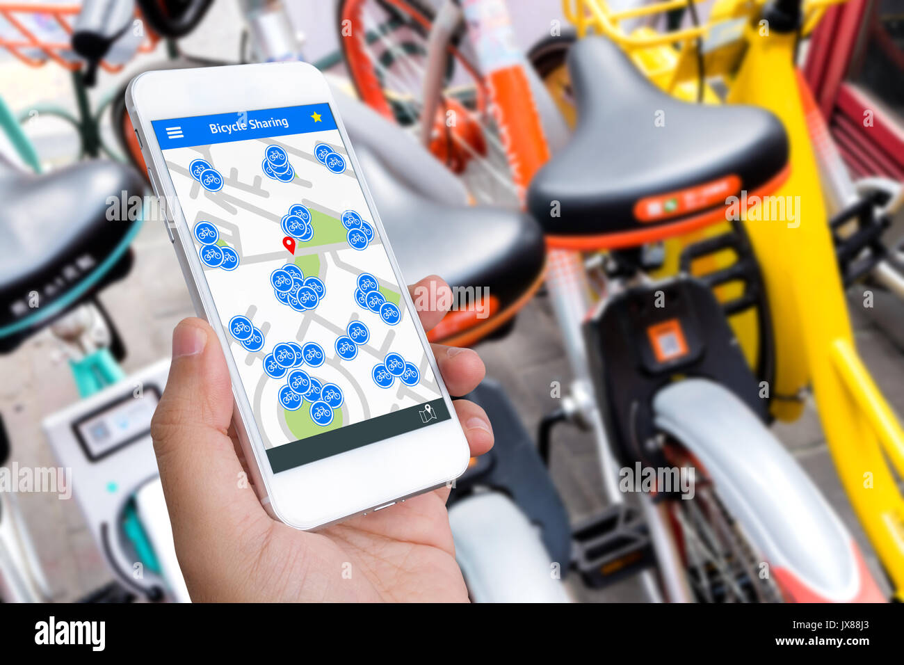 Bicycle sharing service or rental technology concept. Sharing economy ...