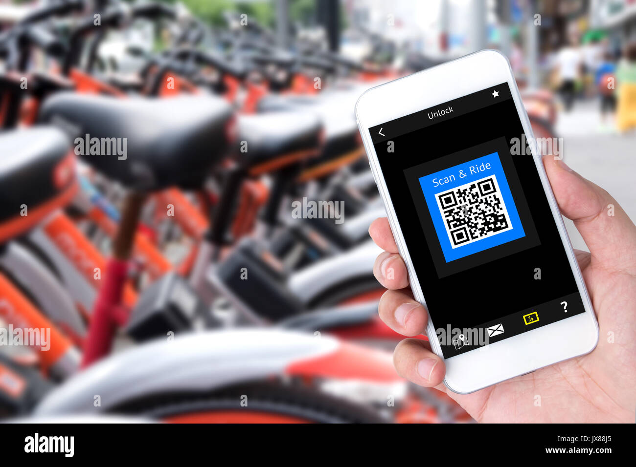 Bicycle sharing service or rental technology concept. Sharing economy ...