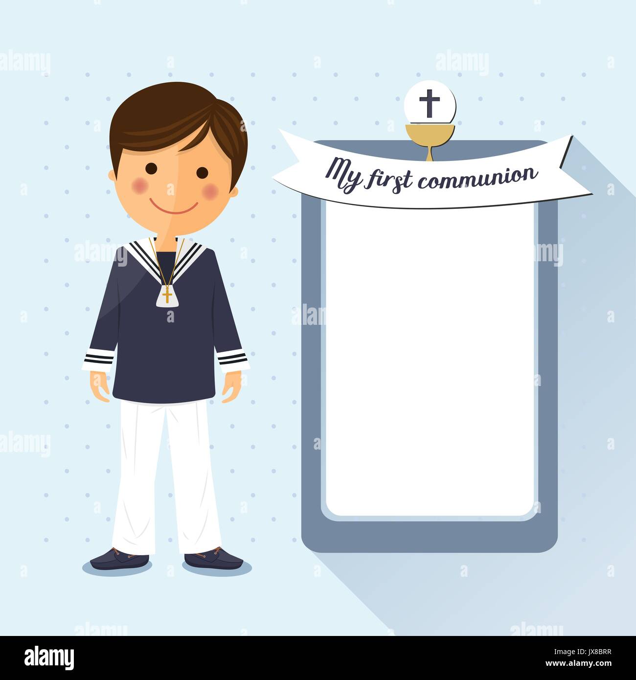 First communion child square card on blue background Stock Vector Image ...