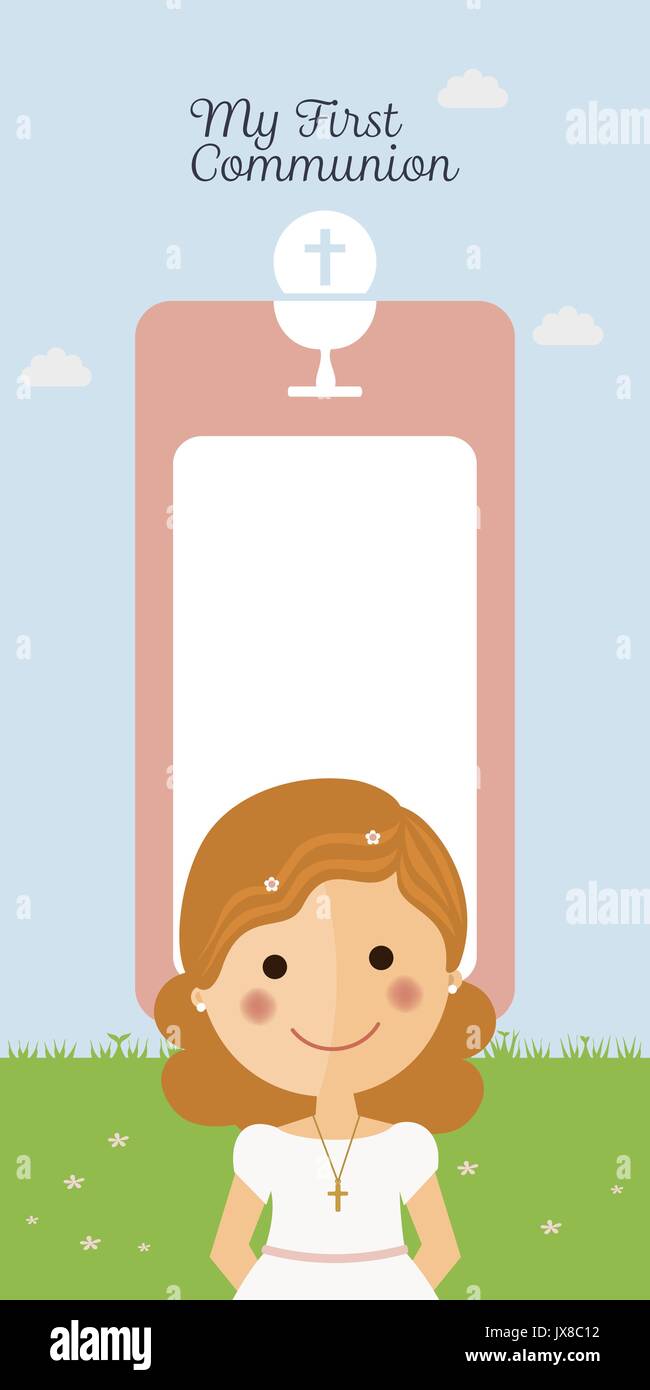 Girl communion with mesage and blue sky background Stock Vector Image ...