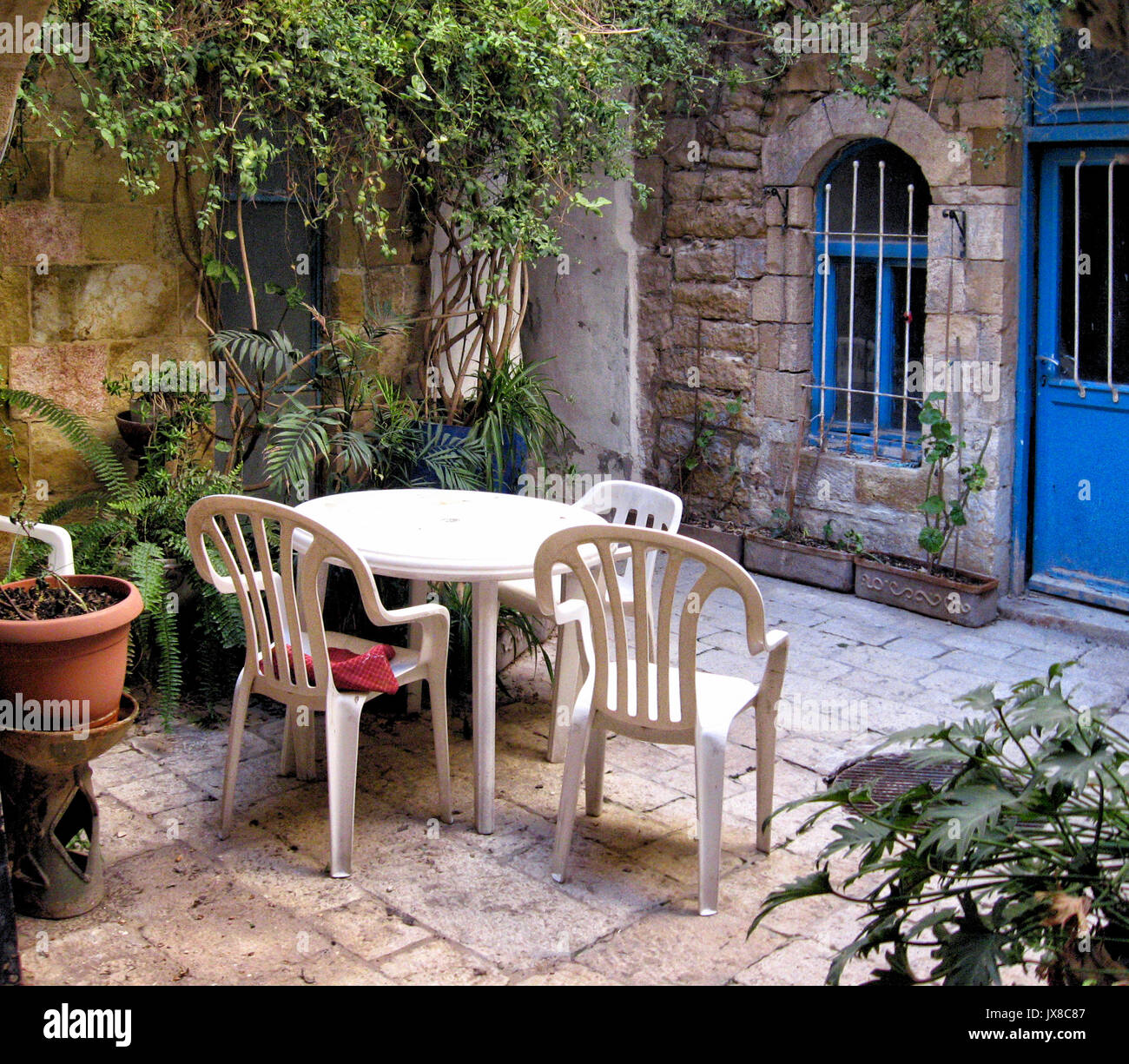 A small courtyard in the Jewish Quarter of Jerusalem's Old City is ...