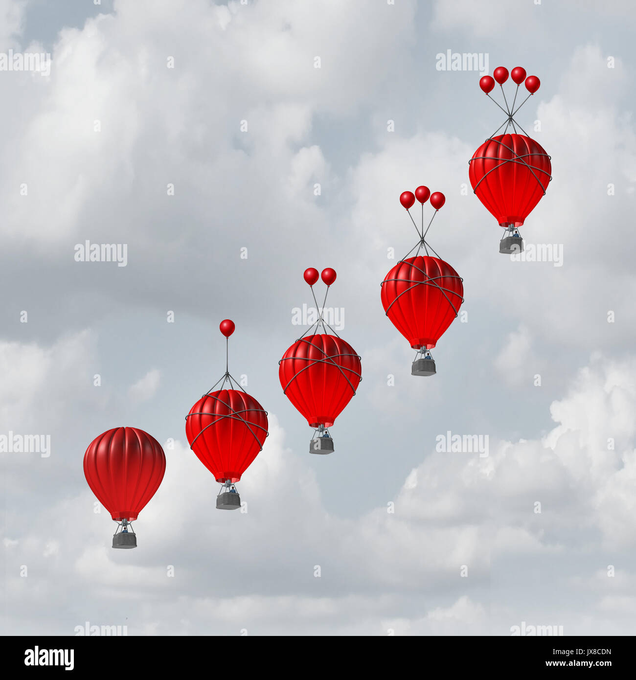 Competitive advantage increase concept as a group of rising hot air ...