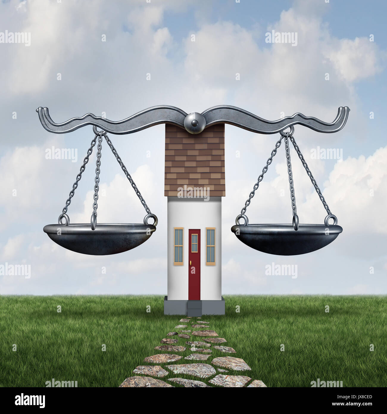 Home law and house laws legal housing concept as a justice scale with a ...
