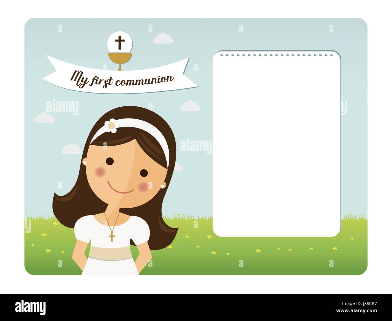 My first communion horizontal invitation on blue sky background Stock ...
