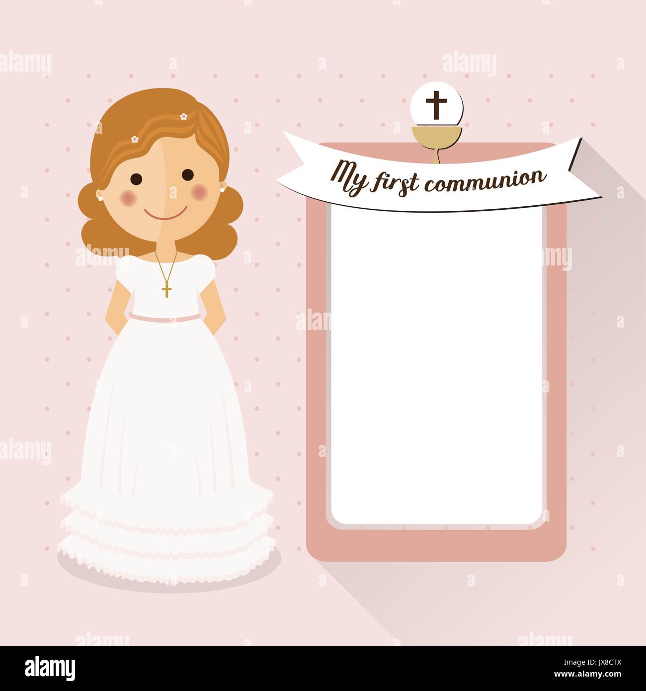 My first communion invitation with curly hair girl and message Stock ...