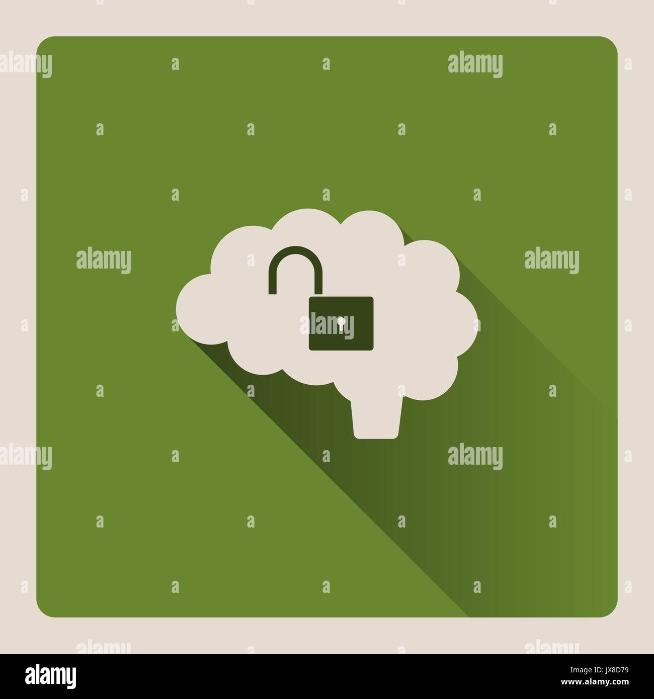 Unlocked brain illustration on green square background with shade Stock ...