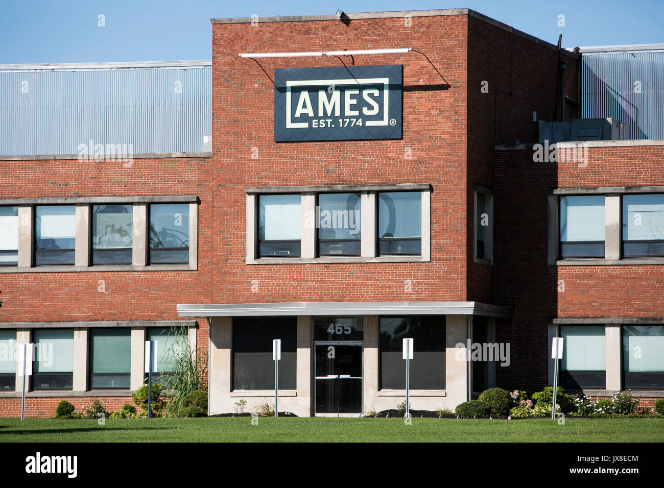 A logo sign outside of the headquarters of the Ames Companies, Inc., in ...