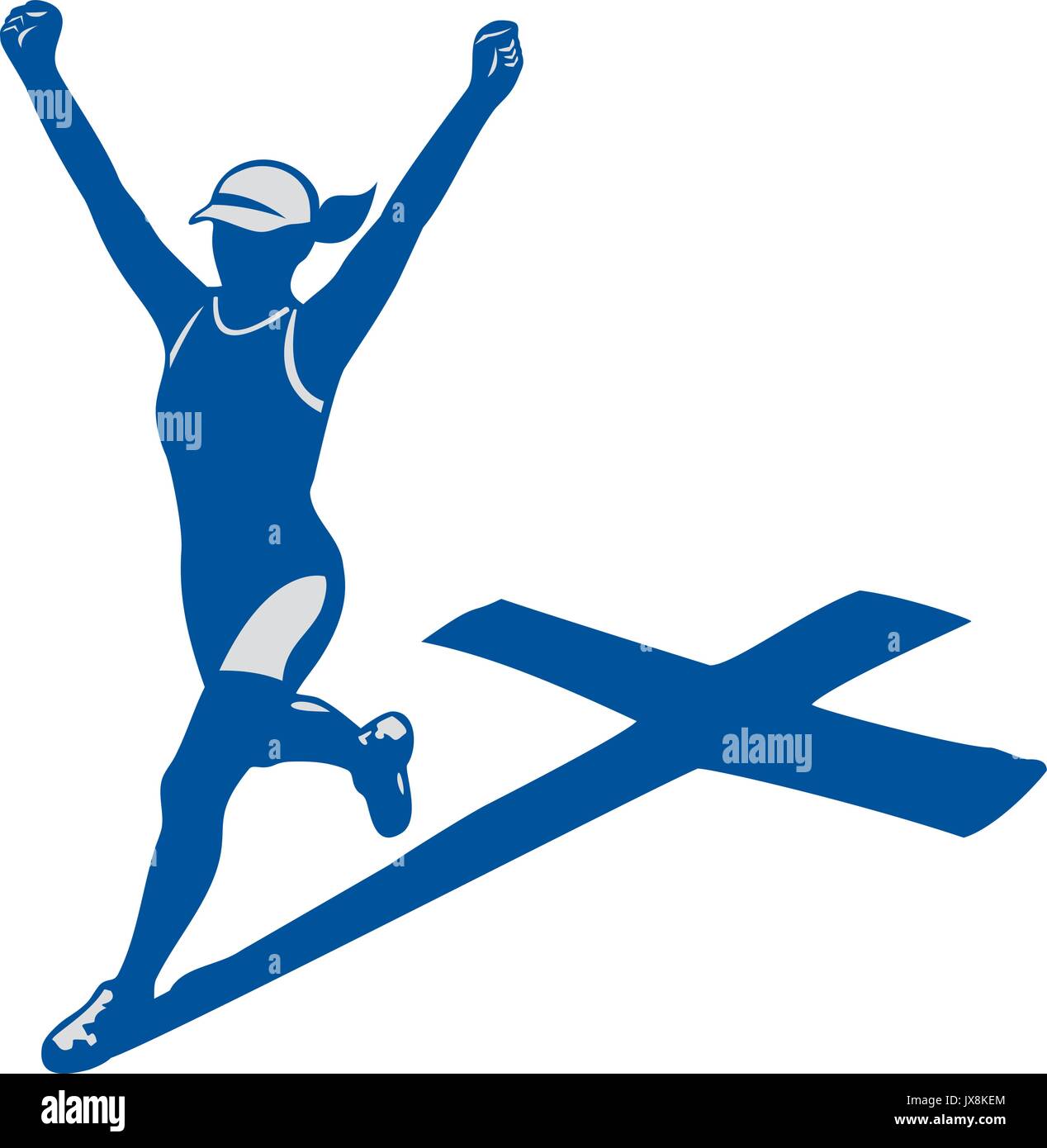 Illustrations of a female marathon triathlete runner running winning ...