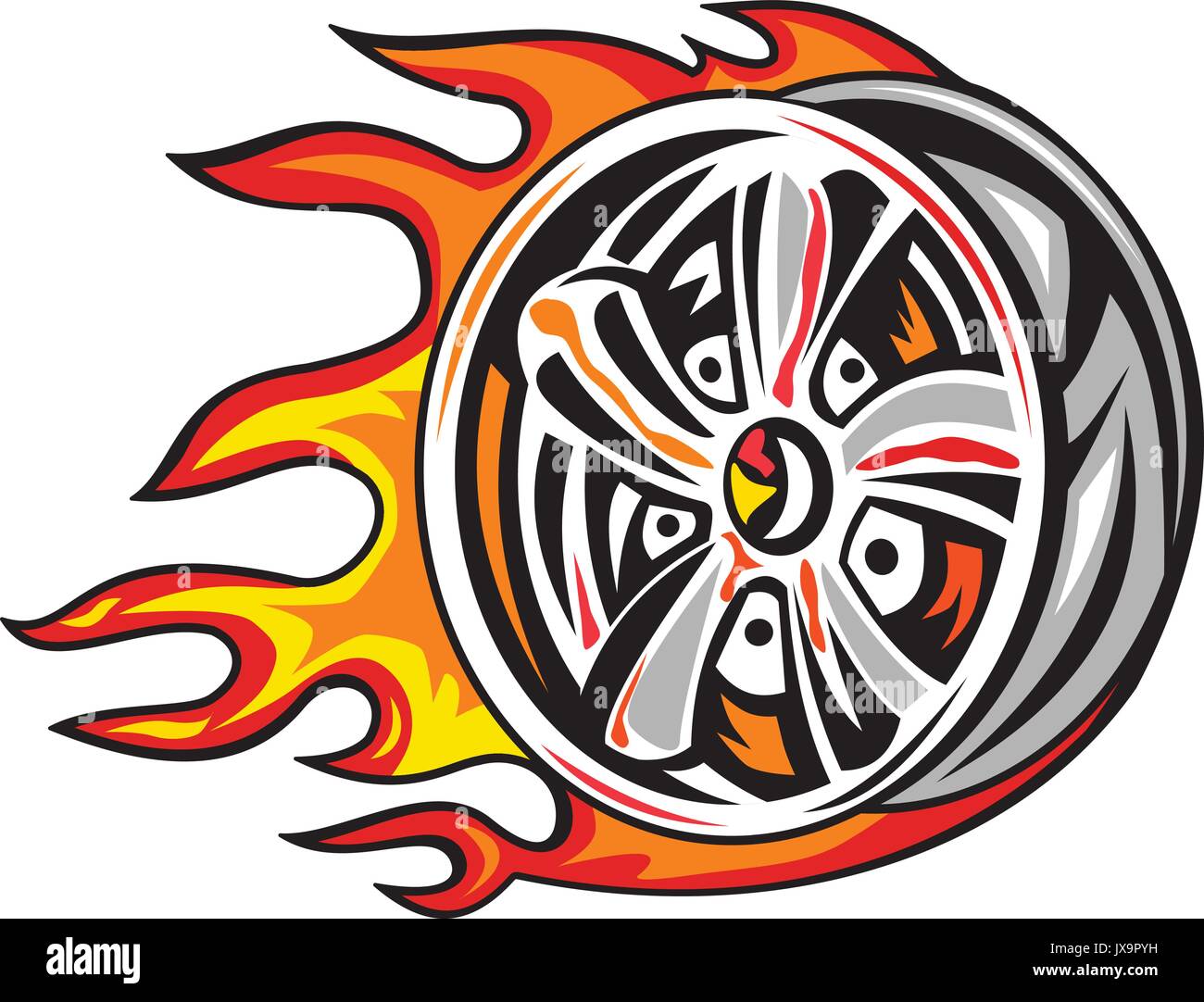 Illustration of a Flaming Wheel Rim on fire viewed from side on ...