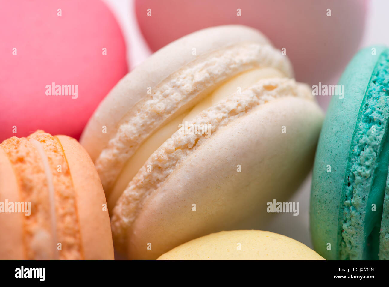 Closeup of colorful pastel macaroons. Sweet macarons Stock Photo - Alamy