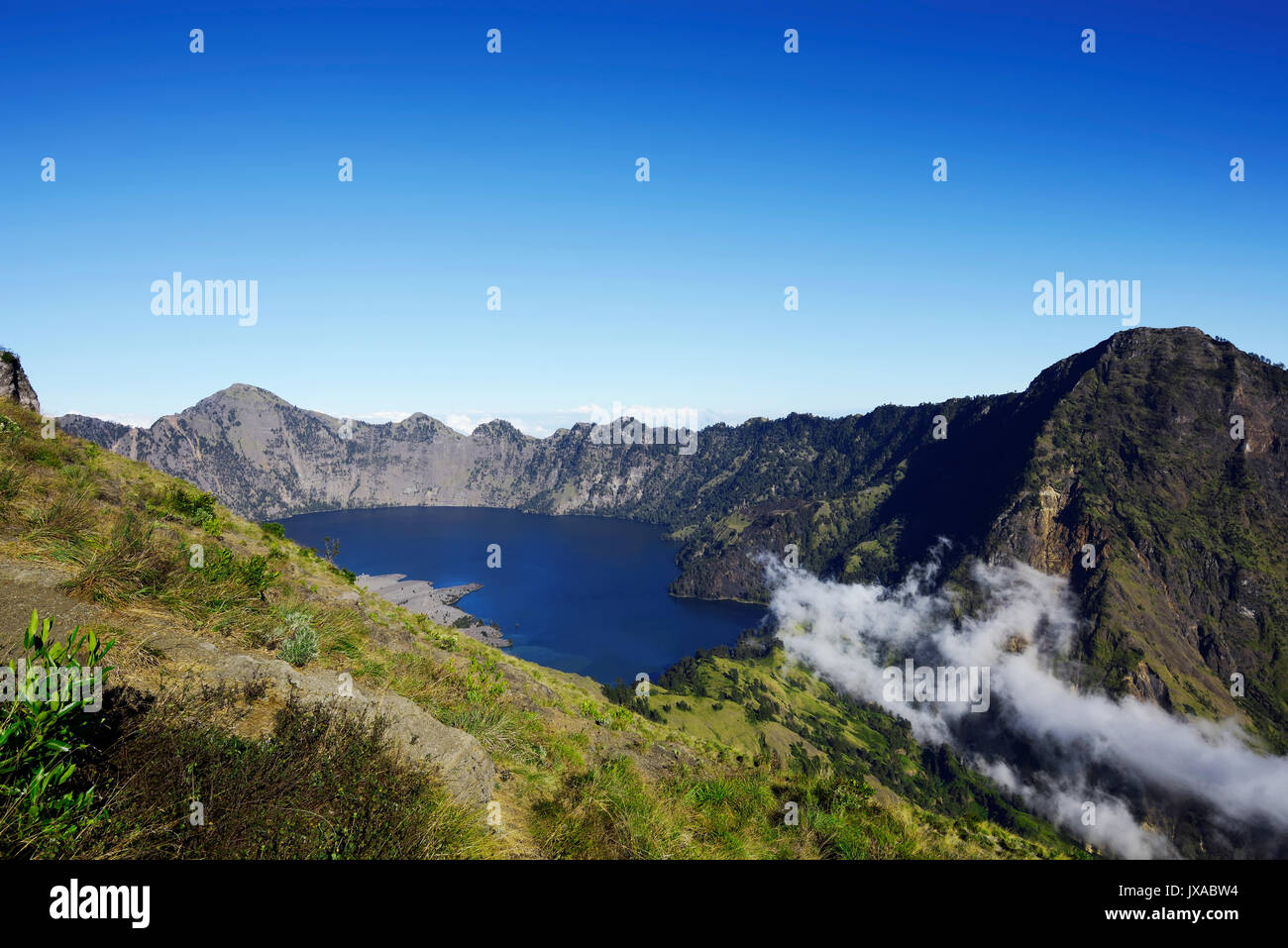 Segara Anak lake view at Mount Rinjani. Lombok, Indonesia Stock Photo ...