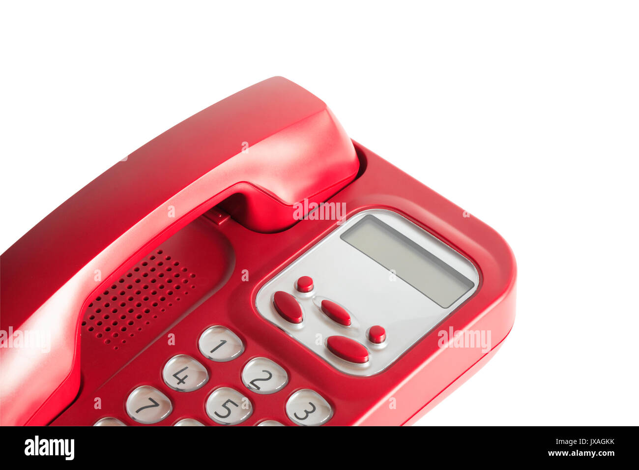 Closeup of red telephone on white background. Isolated with clipping ...
